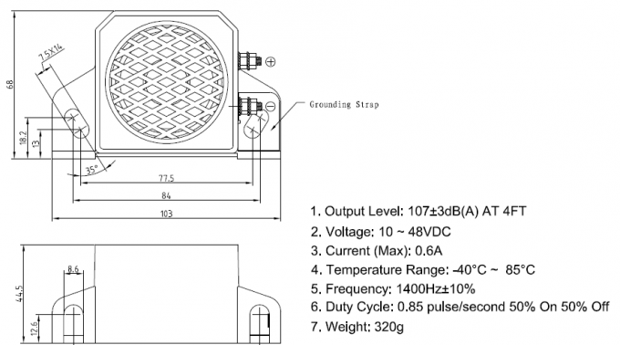 High Performance White Noise Reverse Alarm DC10 To 48V Safety Backup ...